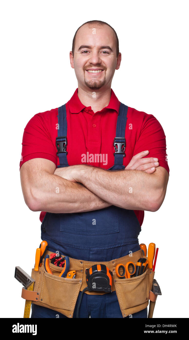 portrait of caucasian handyman isolated on white background Stock Photo ...