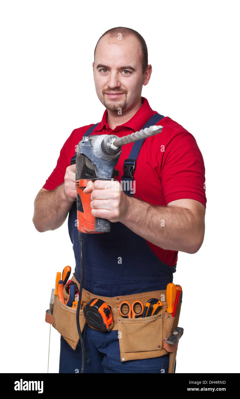 portrait of caucasian handyman isolated on white background Stock Photo ...