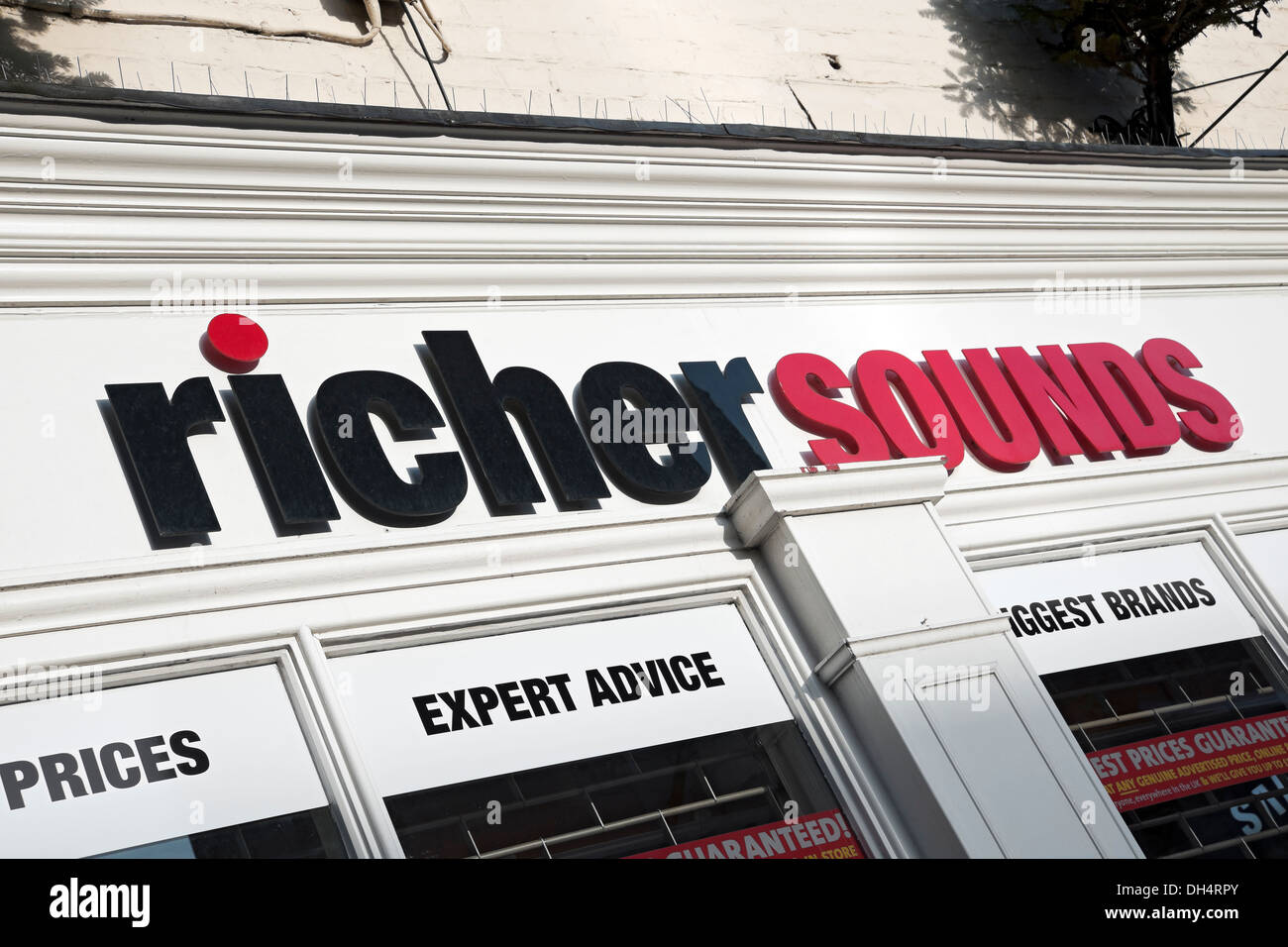 Close up of Richer sounds shop store sign signage exterior York North ...