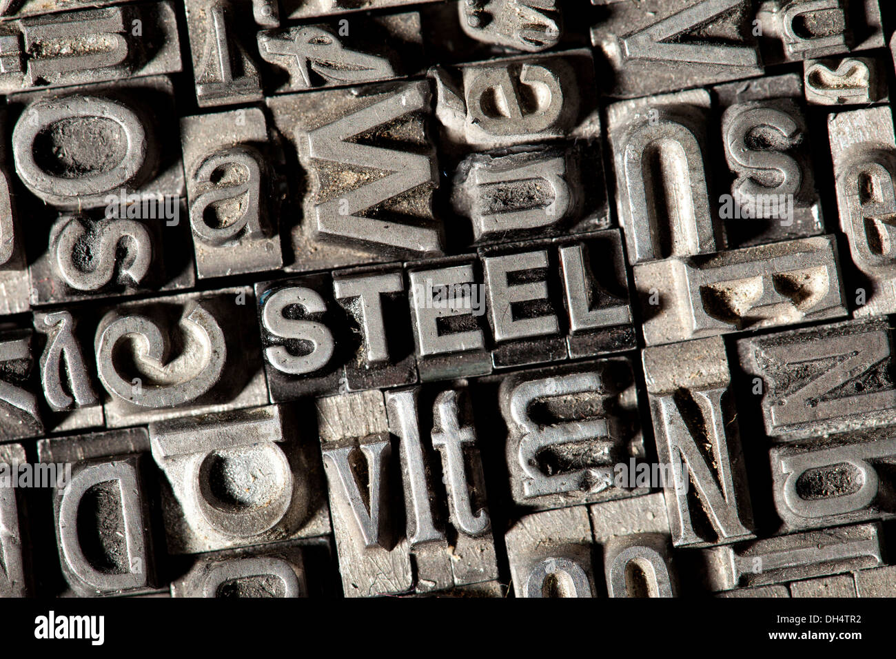 Old lead letters forming the word "STEEL Stock Photo - Alamy