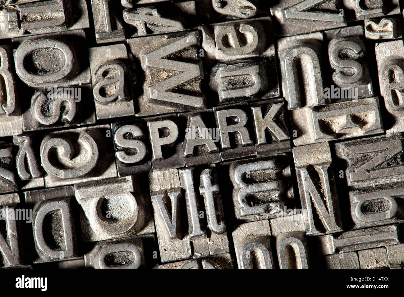 Old lead letters forming the word "SPARK Stock Photo - Alamy