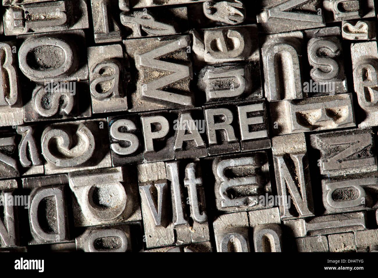 Old lead letters forming the word "SPARE Stock Photo - Alamy