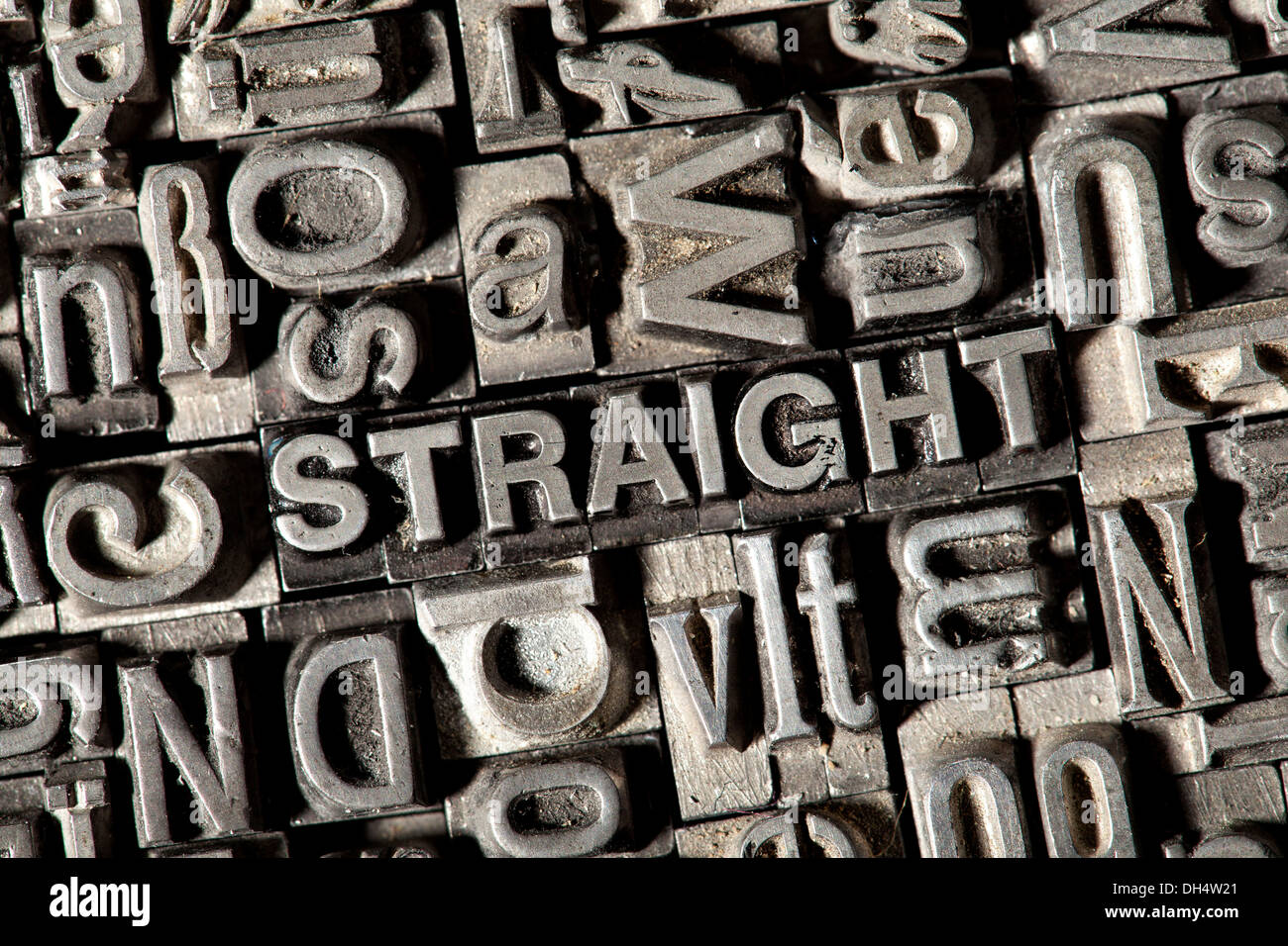 Old lead letters forming the word "STRAIGHT Stock Photo - Alamy