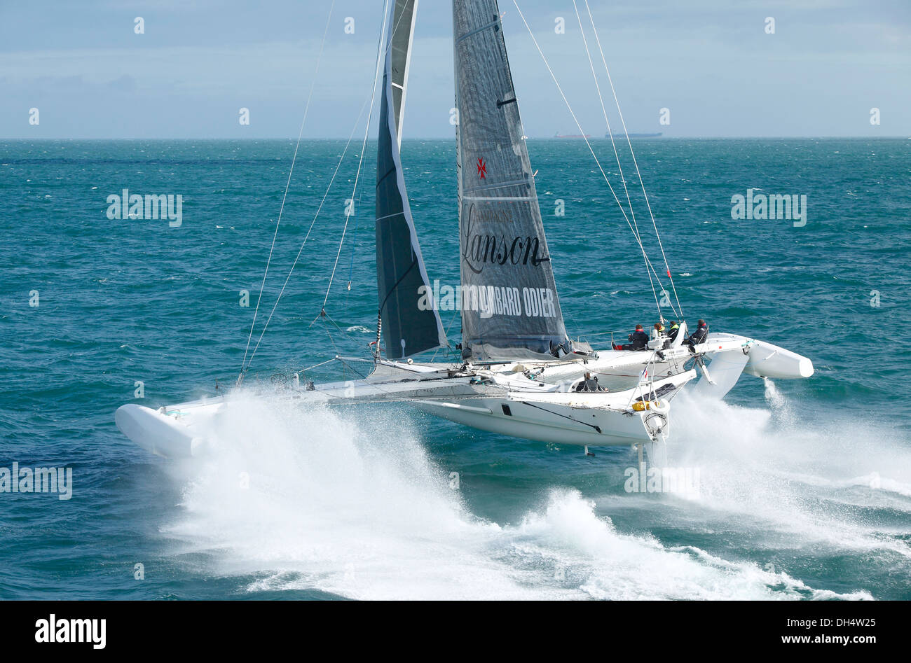The Hydroptere at the start of a record attempt sailing in the Solent ...