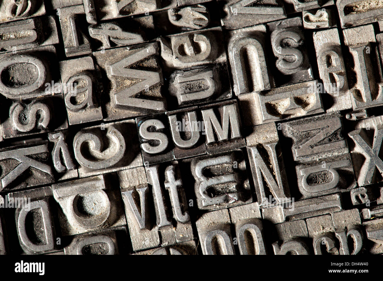 Old lead letters forming the word "SUM" Stock Photo - Alamy