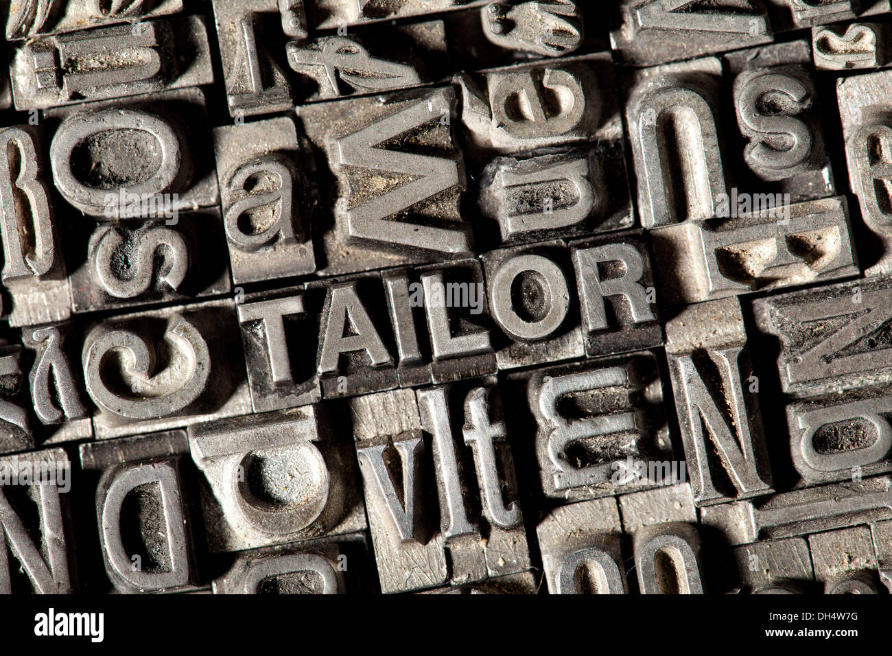 Old lead letters forming the word TAILOR Stock Photo - Alamy