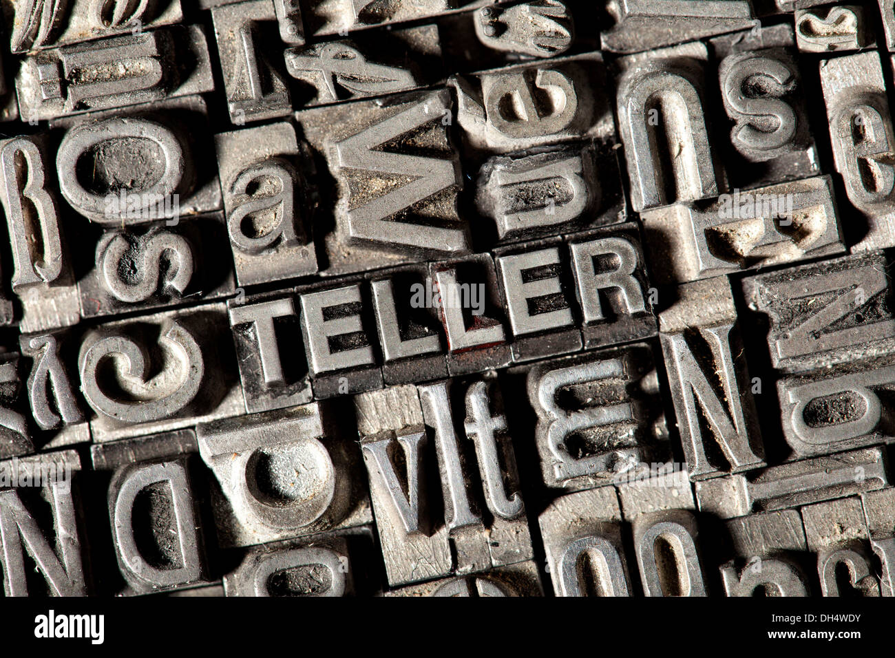 Old lead letters forming the word TELLER Stock Photo - Alamy