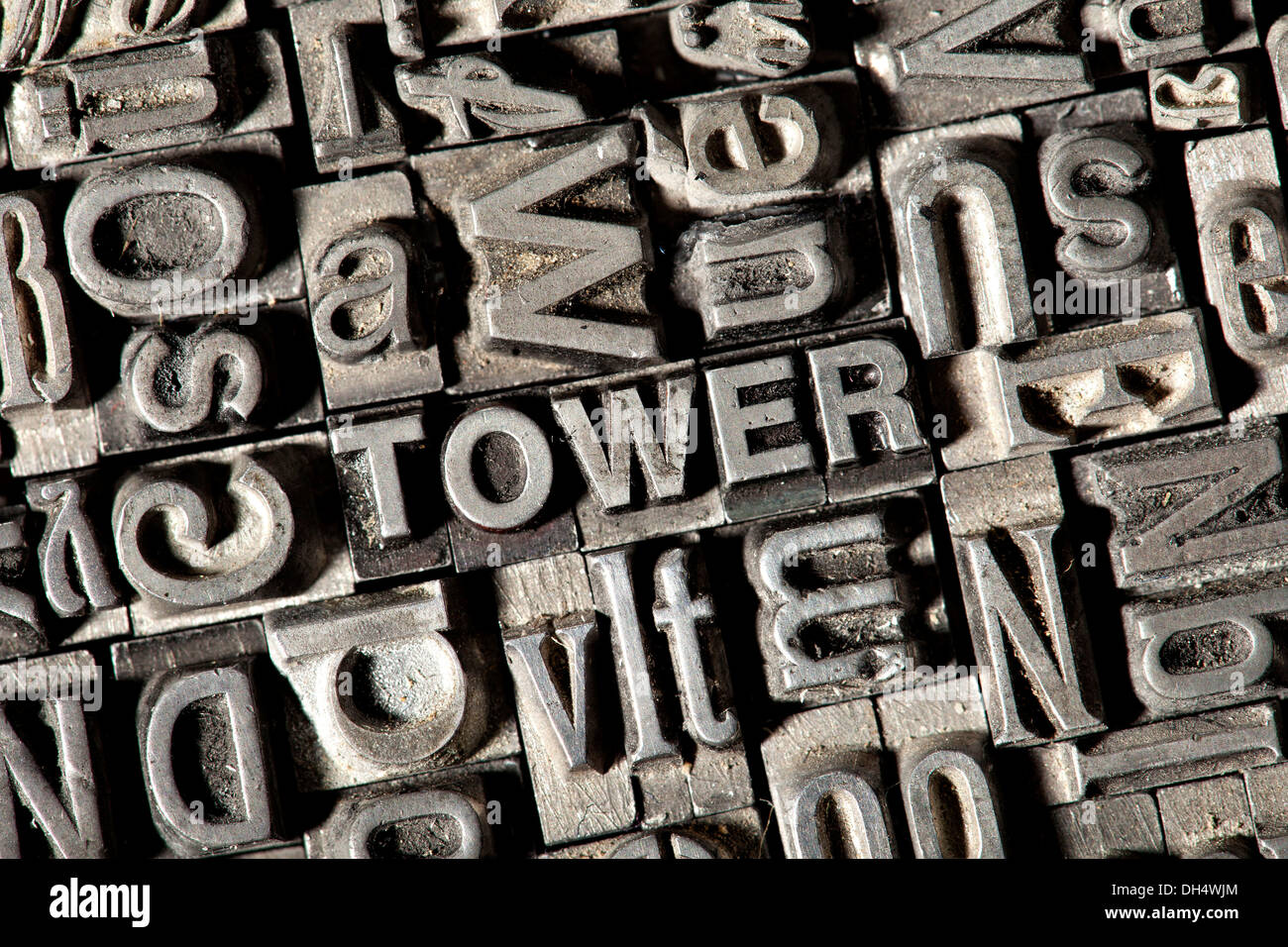 Old lead letters forming the word TOWER Stock Photo - Alamy