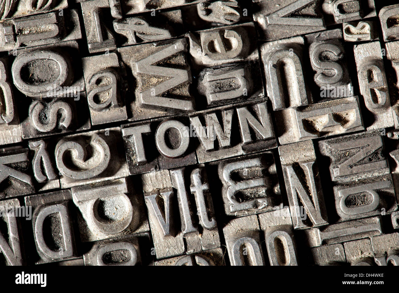 Old lead letters forming the word TOWN Stock Photo - Alamy
