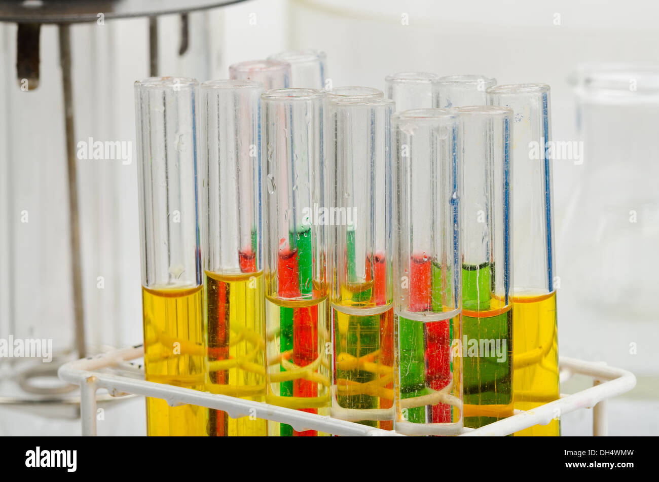 colorful liquids in test tube measuring ph with indicator acid alkali ...