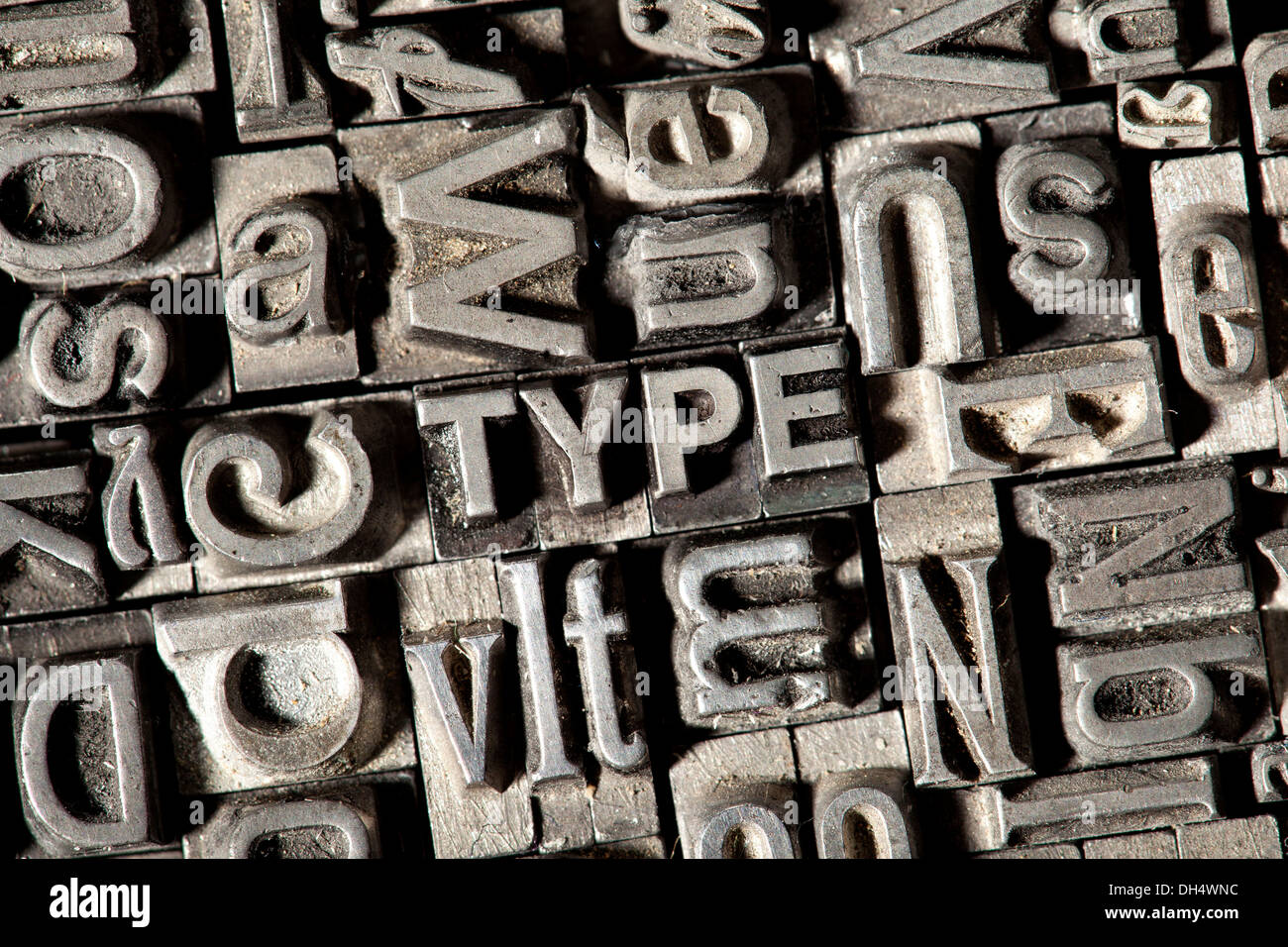 Old lead letters forming the word TYPE Stock Photo - Alamy