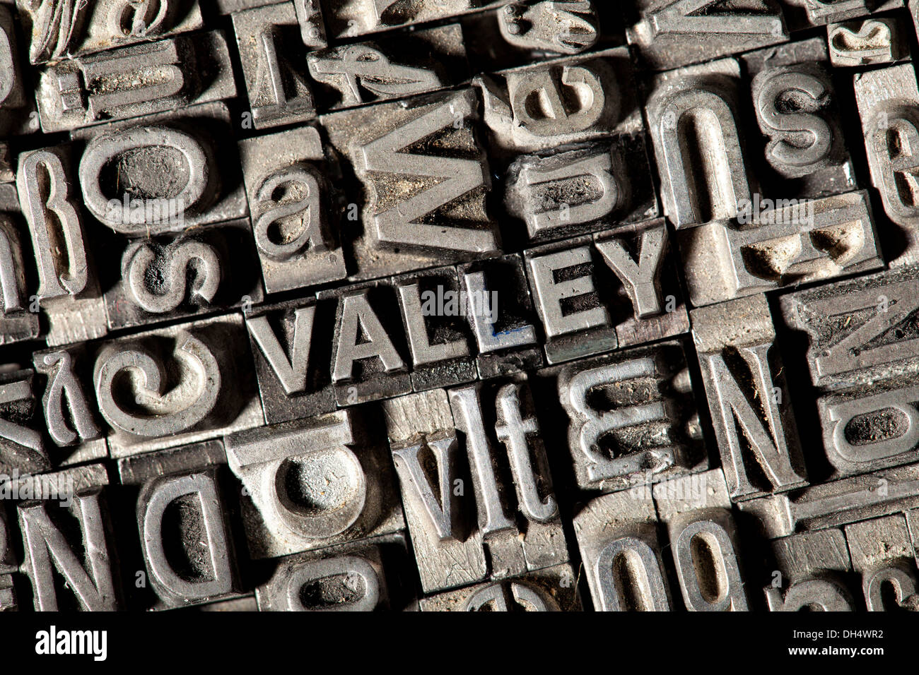 Old lead letters forming the word VALLEY Stock Photo - Alamy