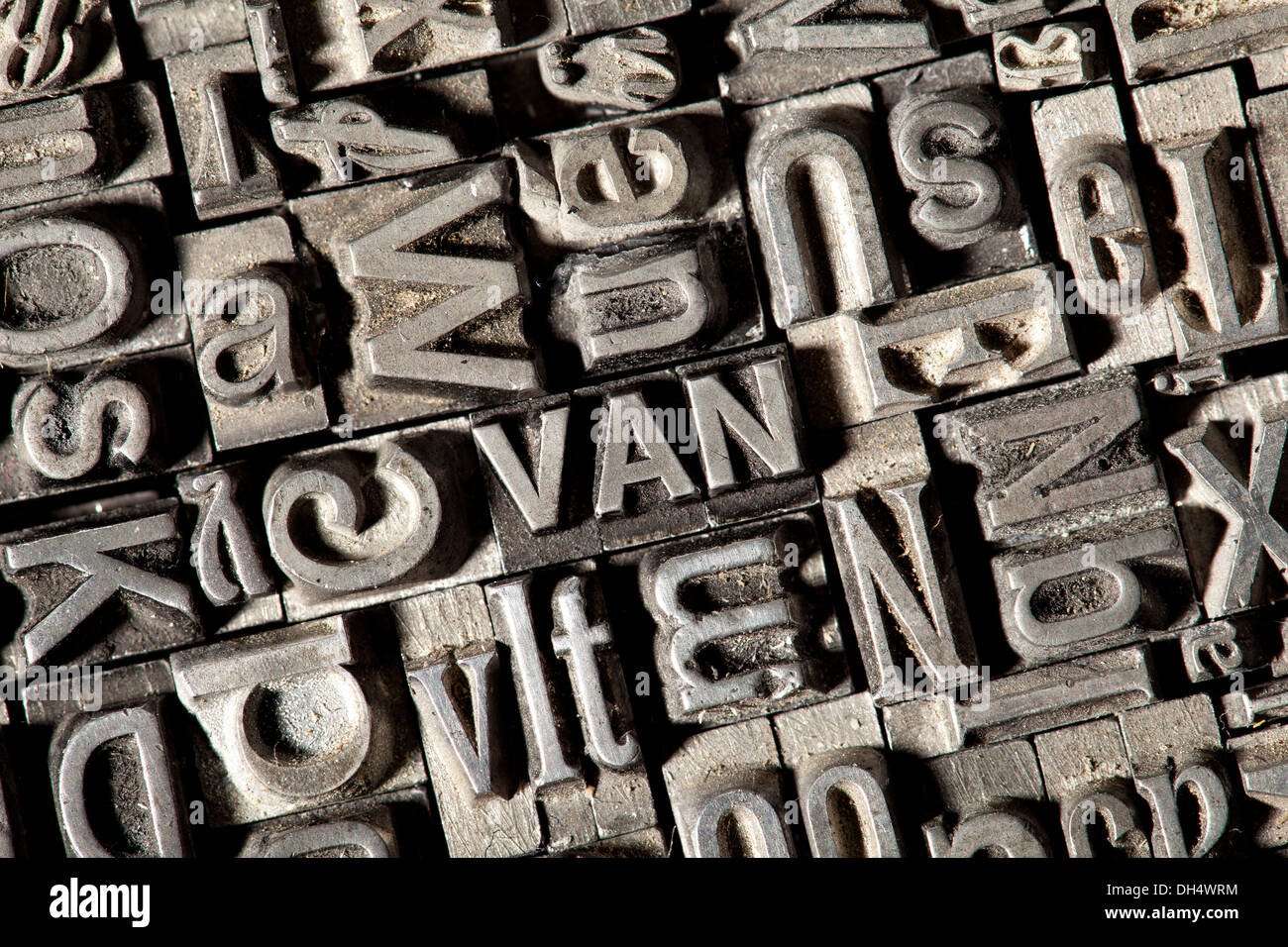 Old lead letters forming the word VAN Stock Photo - Alamy