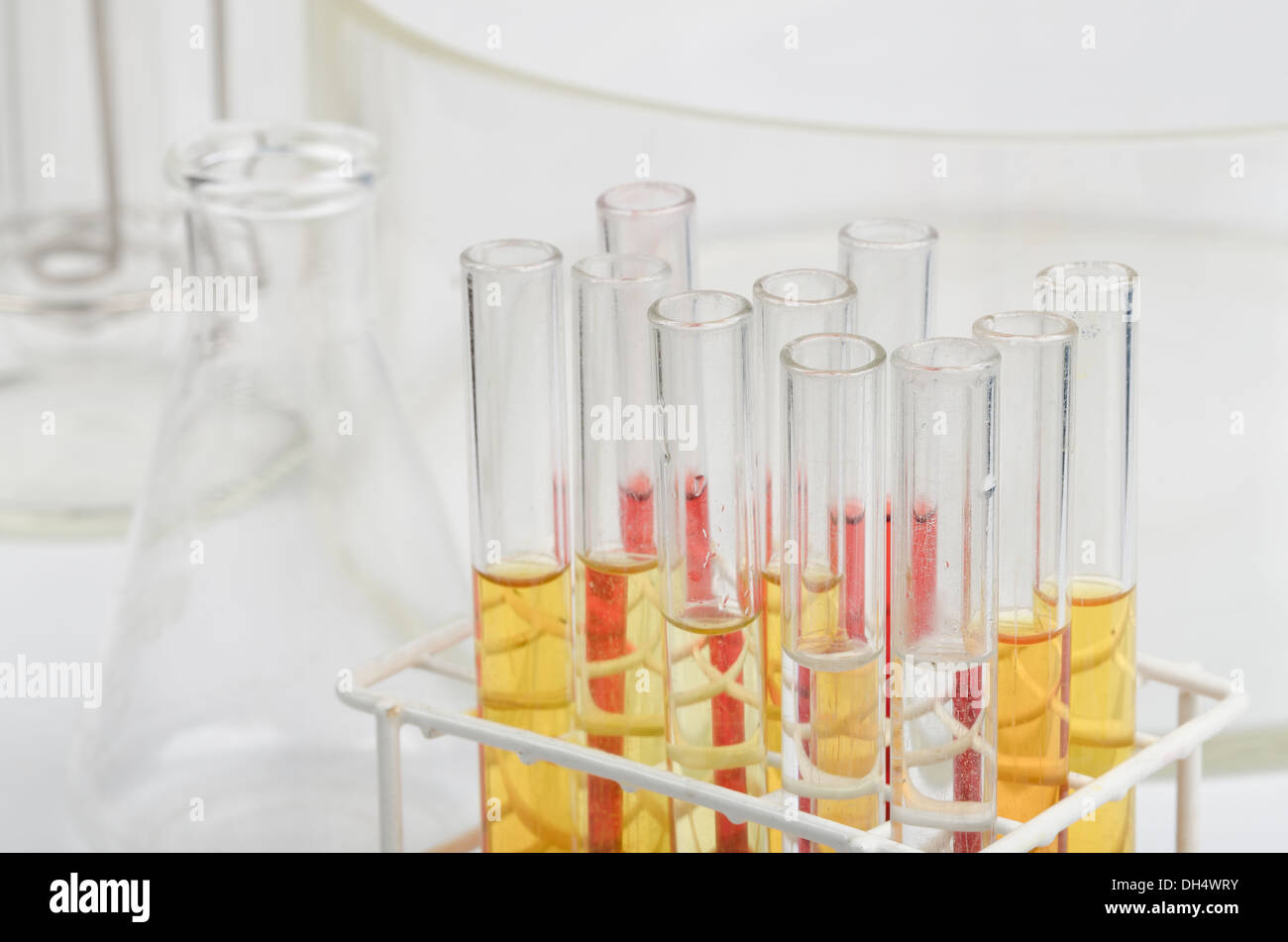 colorful liquids in test tube measuring ph with indicator acid alkali ...