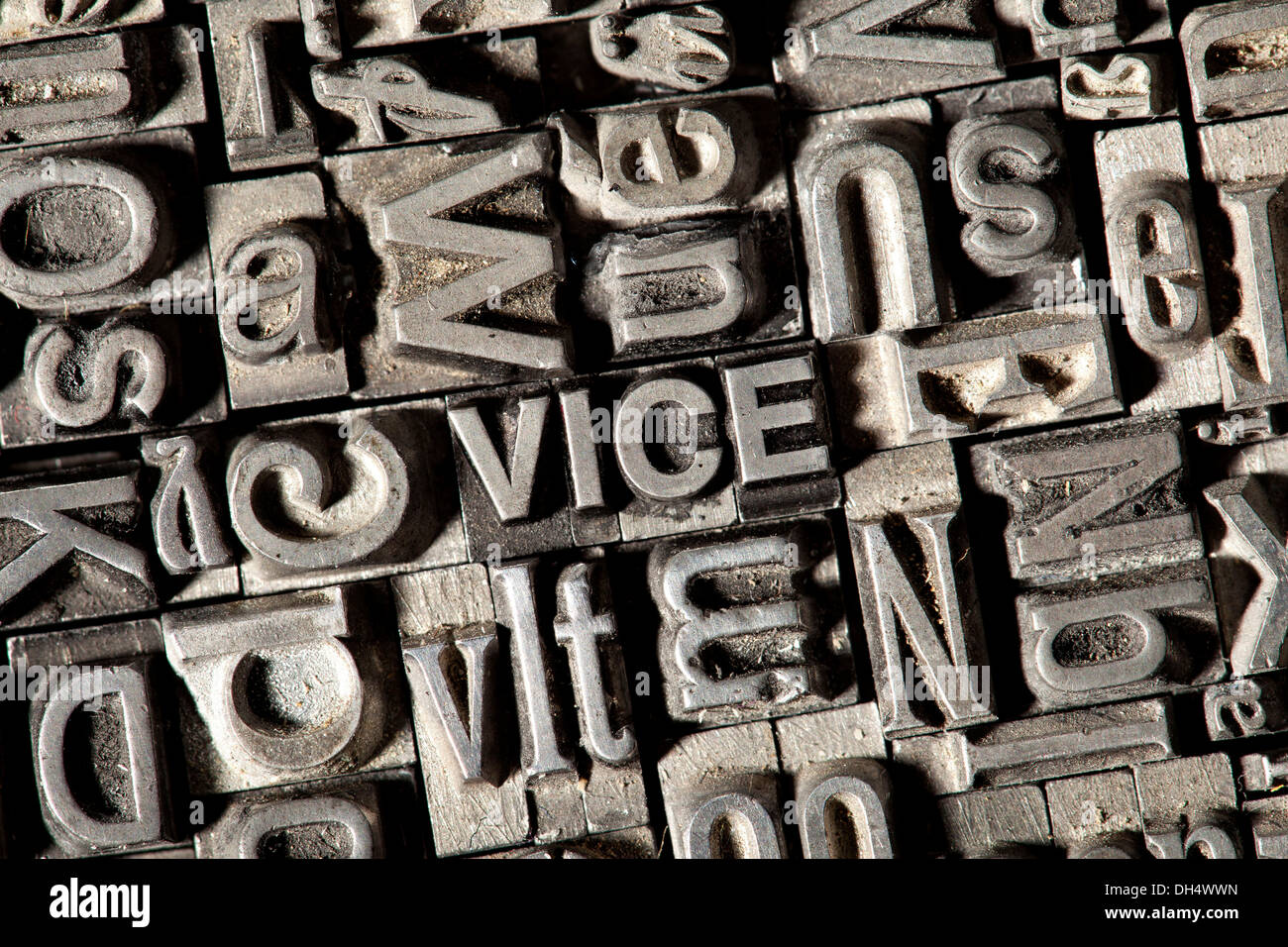 Old lead letters forming the word VICE Stock Photo - Alamy