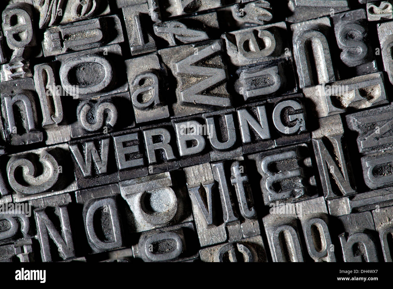 Old lead letters forming the word WERBUNG, German for advertisement ...