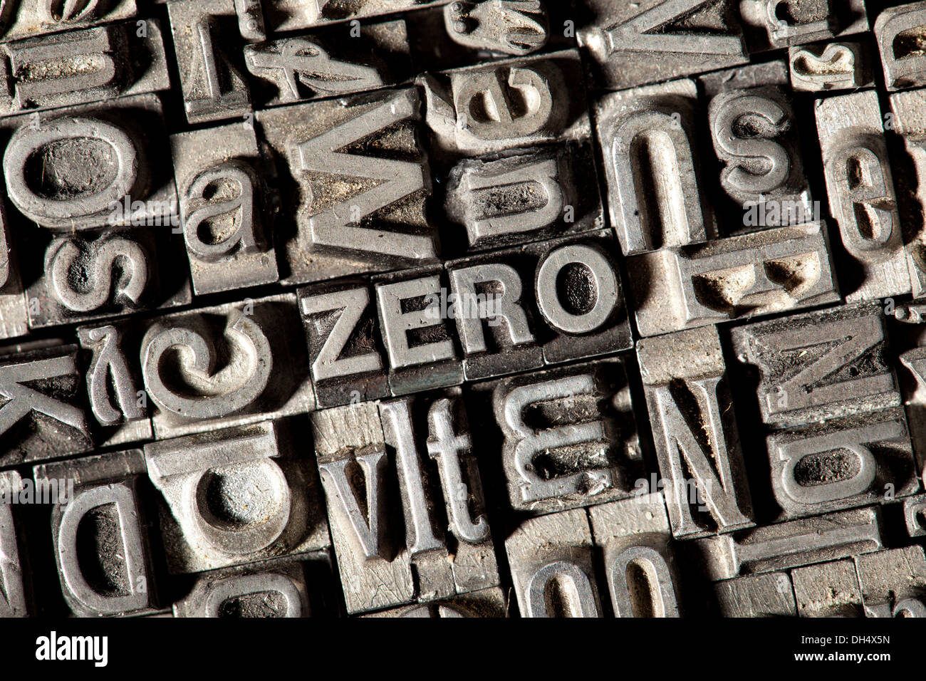 Old lead letters forming the word ZERO Stock Photo - Alamy