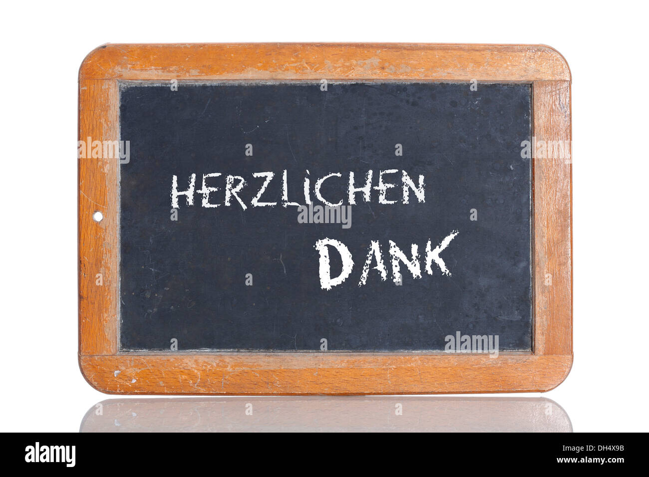 Old chalkboard, lettering "HERZLICHEN DANK", German for "MANY THANKS ...