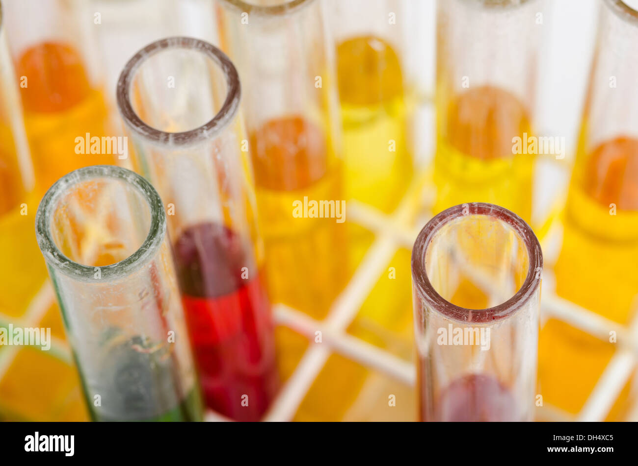 colorful liquids in test tube measuring ph with indicator acid alkali ...