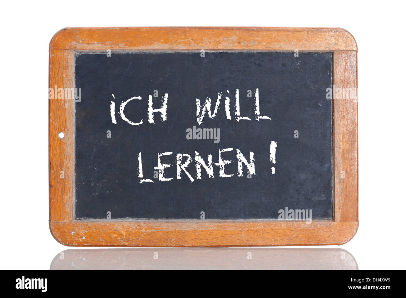Old school blackboard with the words ICH WILL LERNEN!, German for I ...