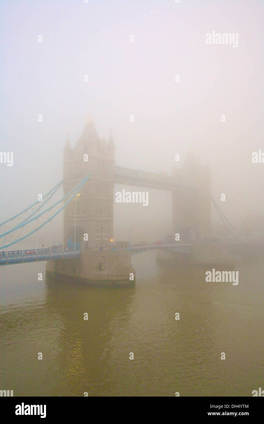Tower Bridge In The Fog, London, England Stock Photo - Alamy