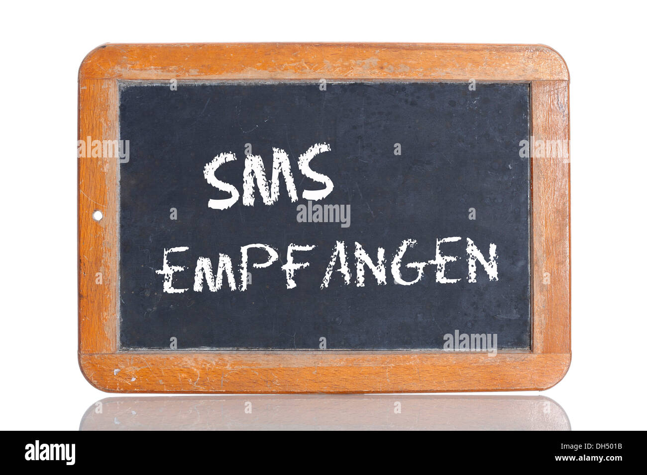 Old chalkboard, lettering "SMS EMPFANGEN", German for "RECEIVE A TEXT ...