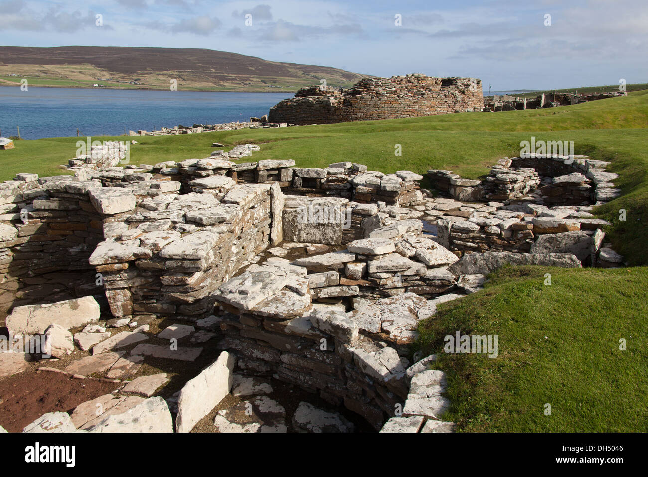 Islands of Orkney, Scotland. The Pictish Shamrock house with the Broch ...
