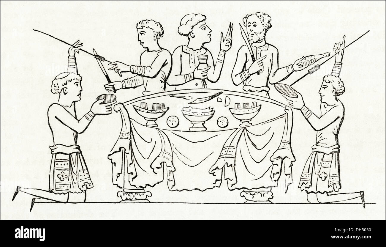Anglo Saxon Britain. Daily life dinner party around table in Anglo ...