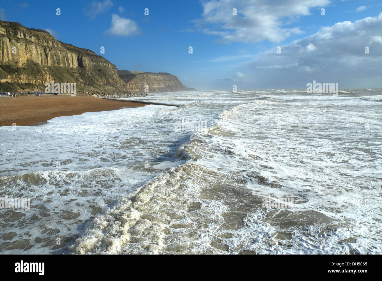 Turbulent sea during the stormy weather at Hastings, East Beach, Rock-a ...