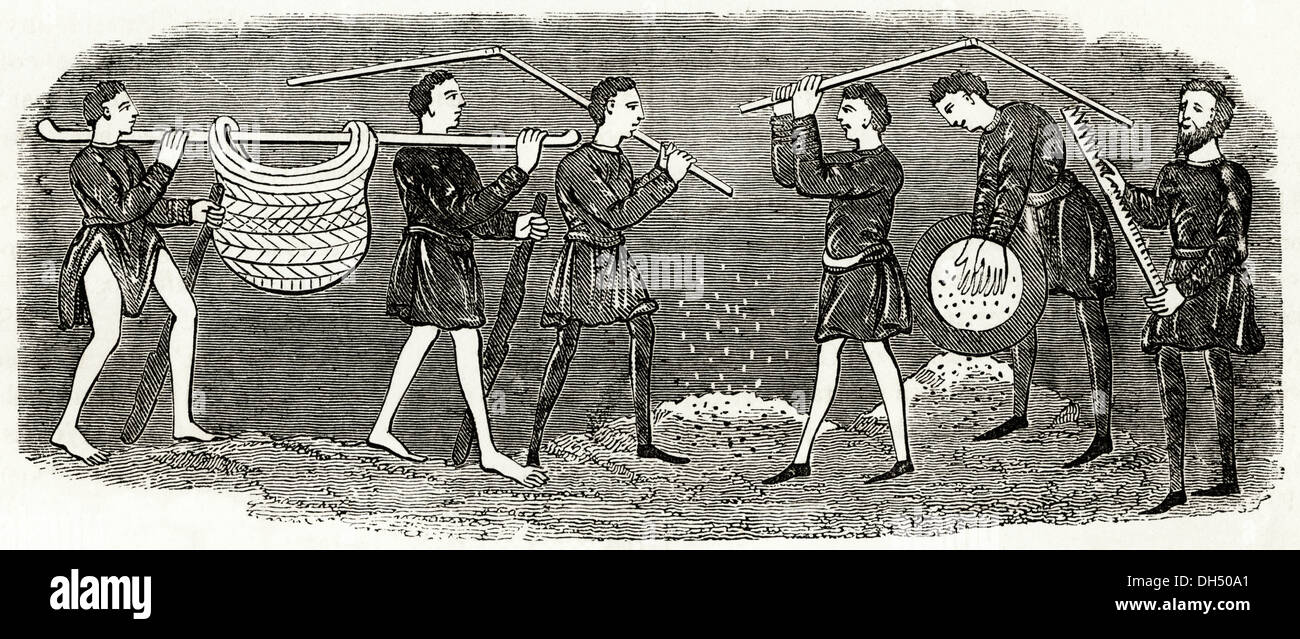 Anglo Saxon Britain. Daily life men threshing & winnowing corn in Anglo ...