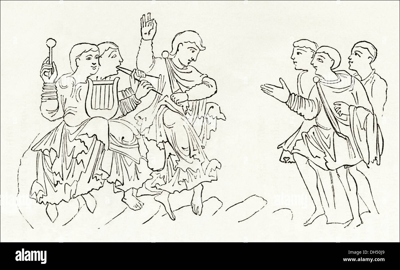 Anglo Saxon Britain. Daily life music & dancing at party in Anglo-Saxon ...