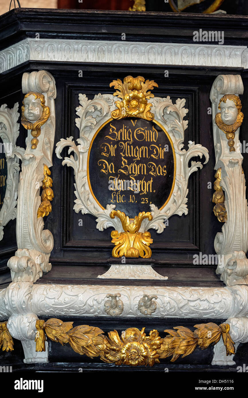 baroque pulpit in Church St. Nicolai, Hanseatic city of Wismar ...
