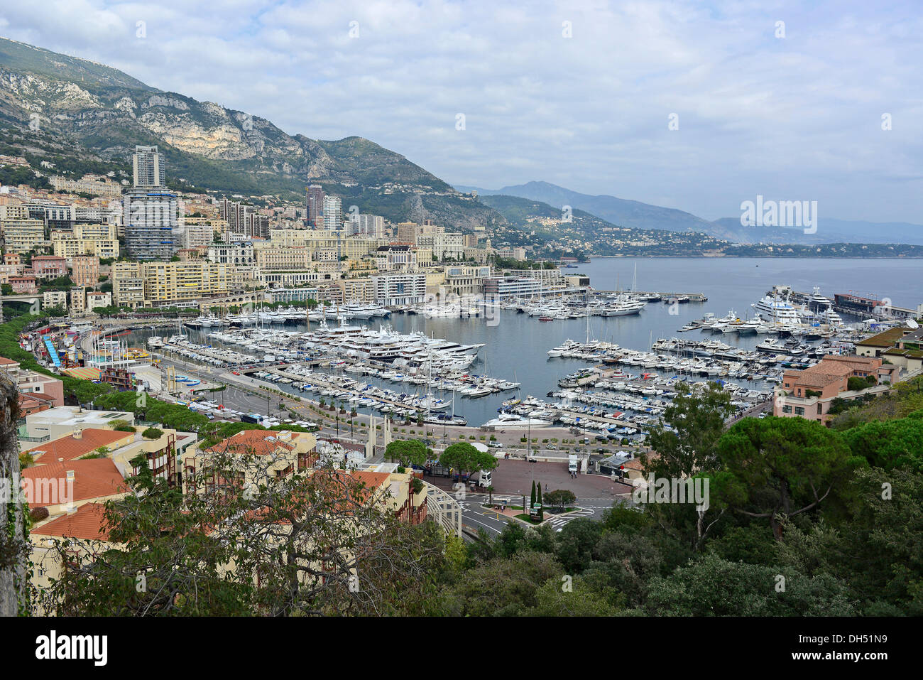 Harbor in Monaco looking towards Monte Carlo from the area of the ...