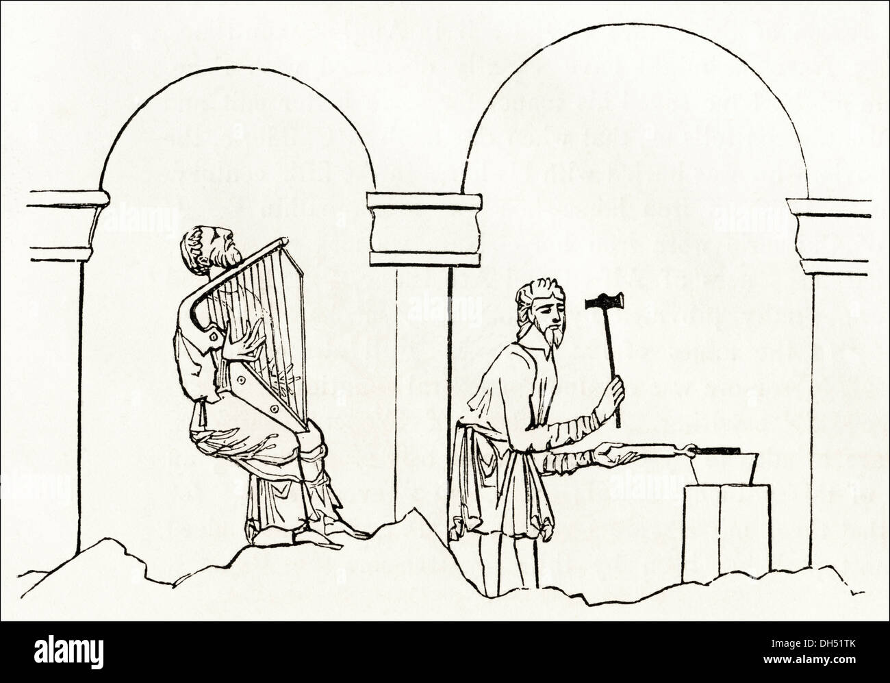 Anglo Saxon Britain. Daily life blacksmith's forge & harpist in Anglo ...