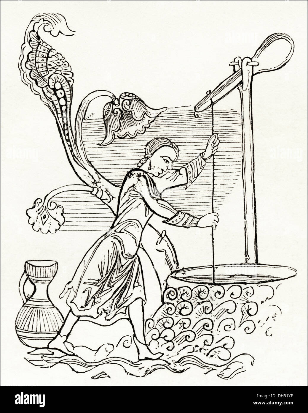 Anglo Saxon Britain. Daily life, raising water from a well in Anglo ...