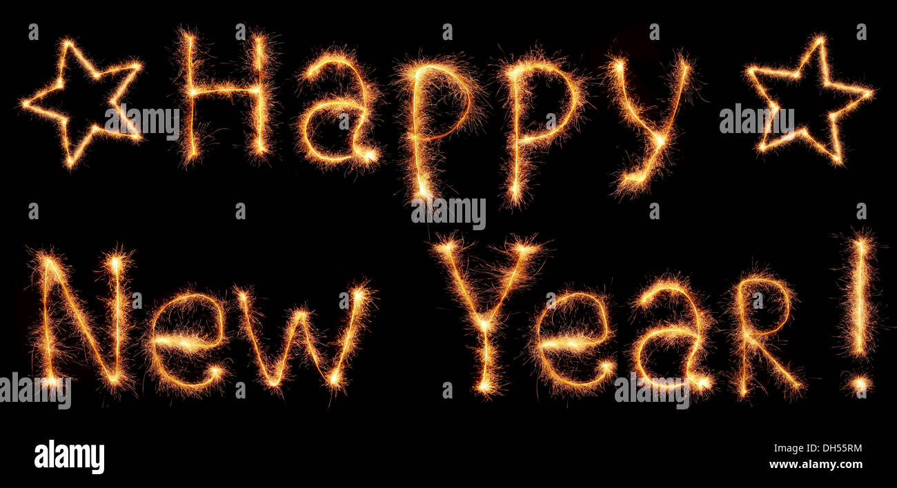 Sparkling Happy New Year words Stock Photo - Alamy