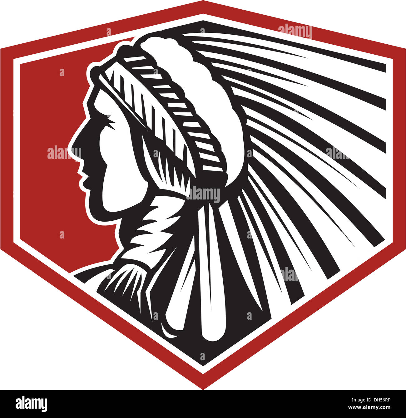 Illustration of a native american indian chief wearing feathers ...