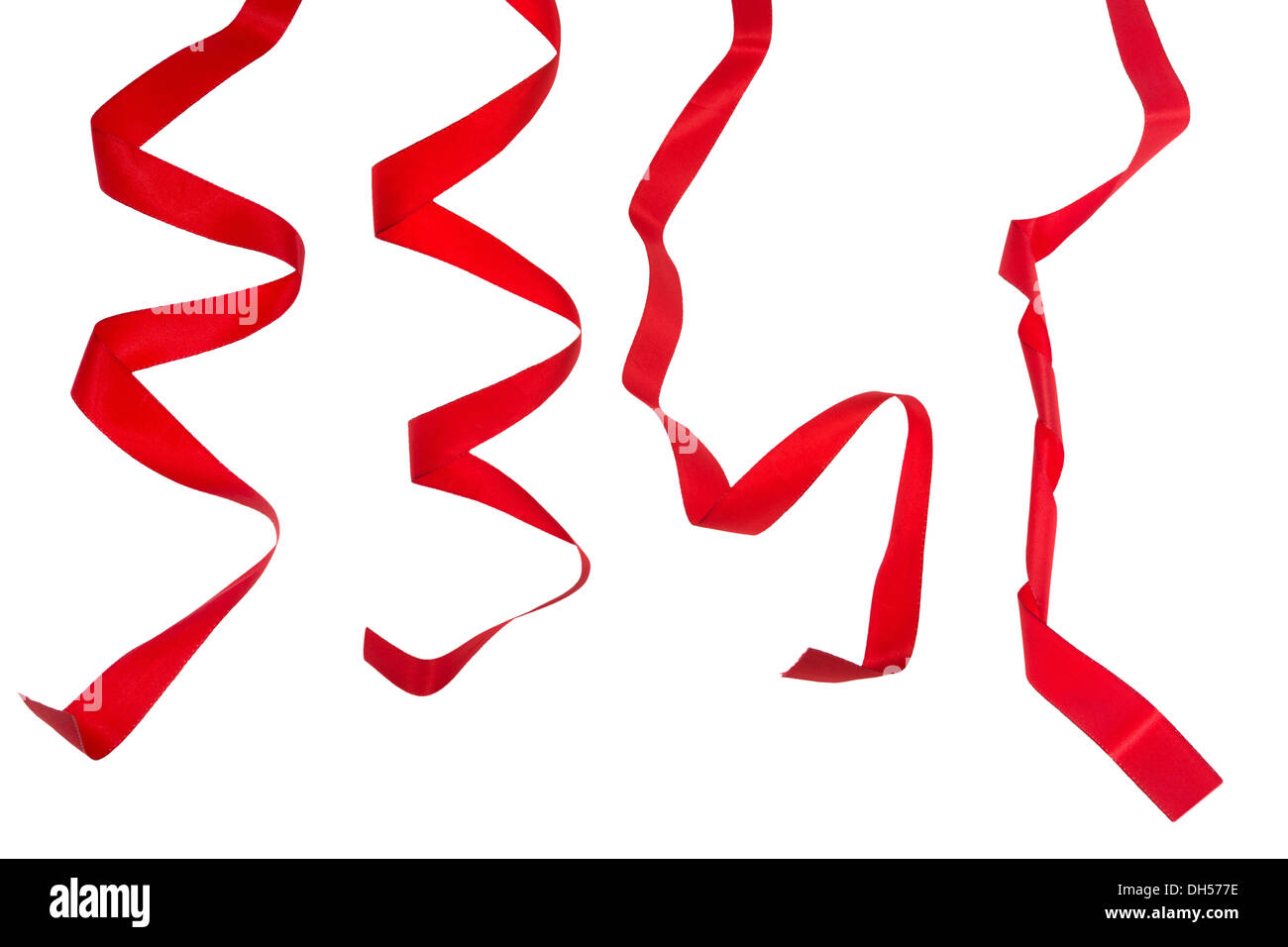 Collection of various shaped red ribbons isolated on white background ...