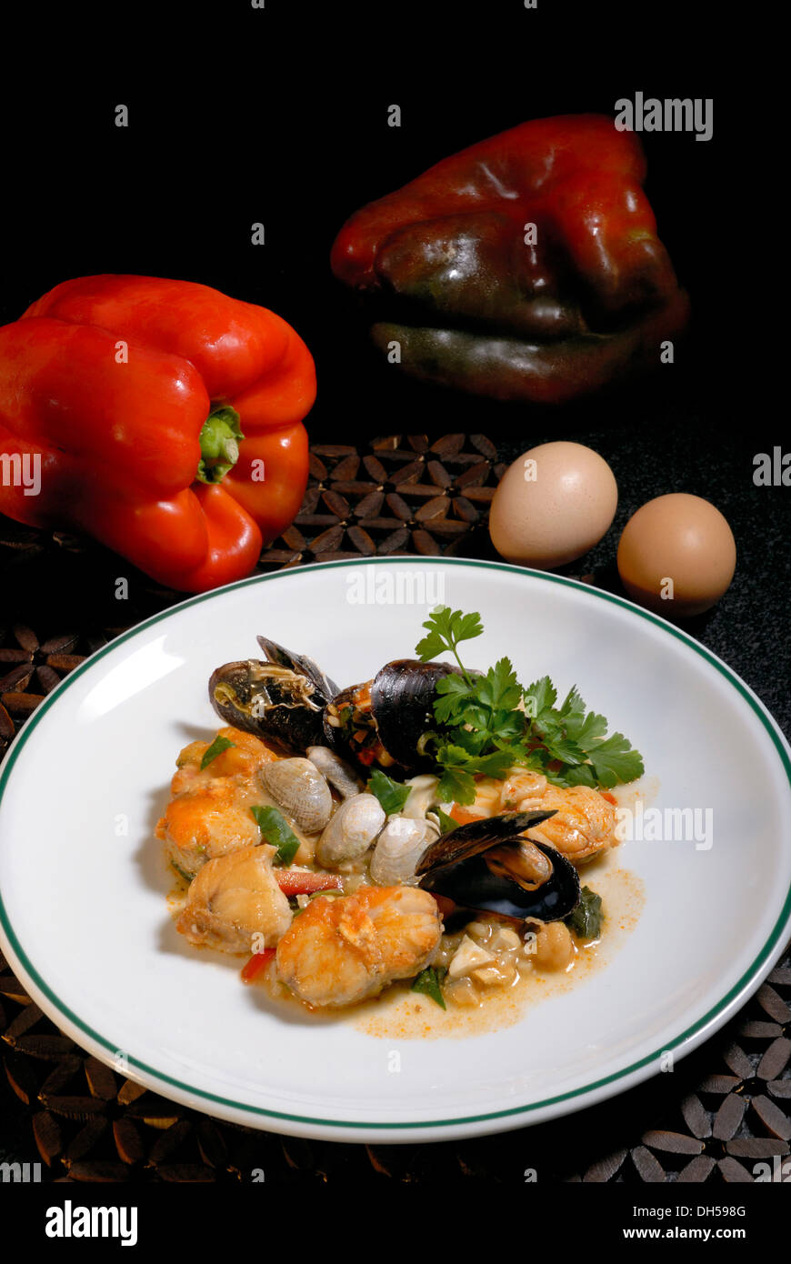 Angler or Sea-Devil stew with seafood Stock Photo - Alamy