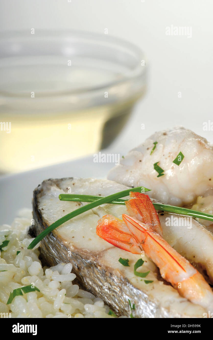 Monkfish fillets with seafood Stock Photo - Alamy