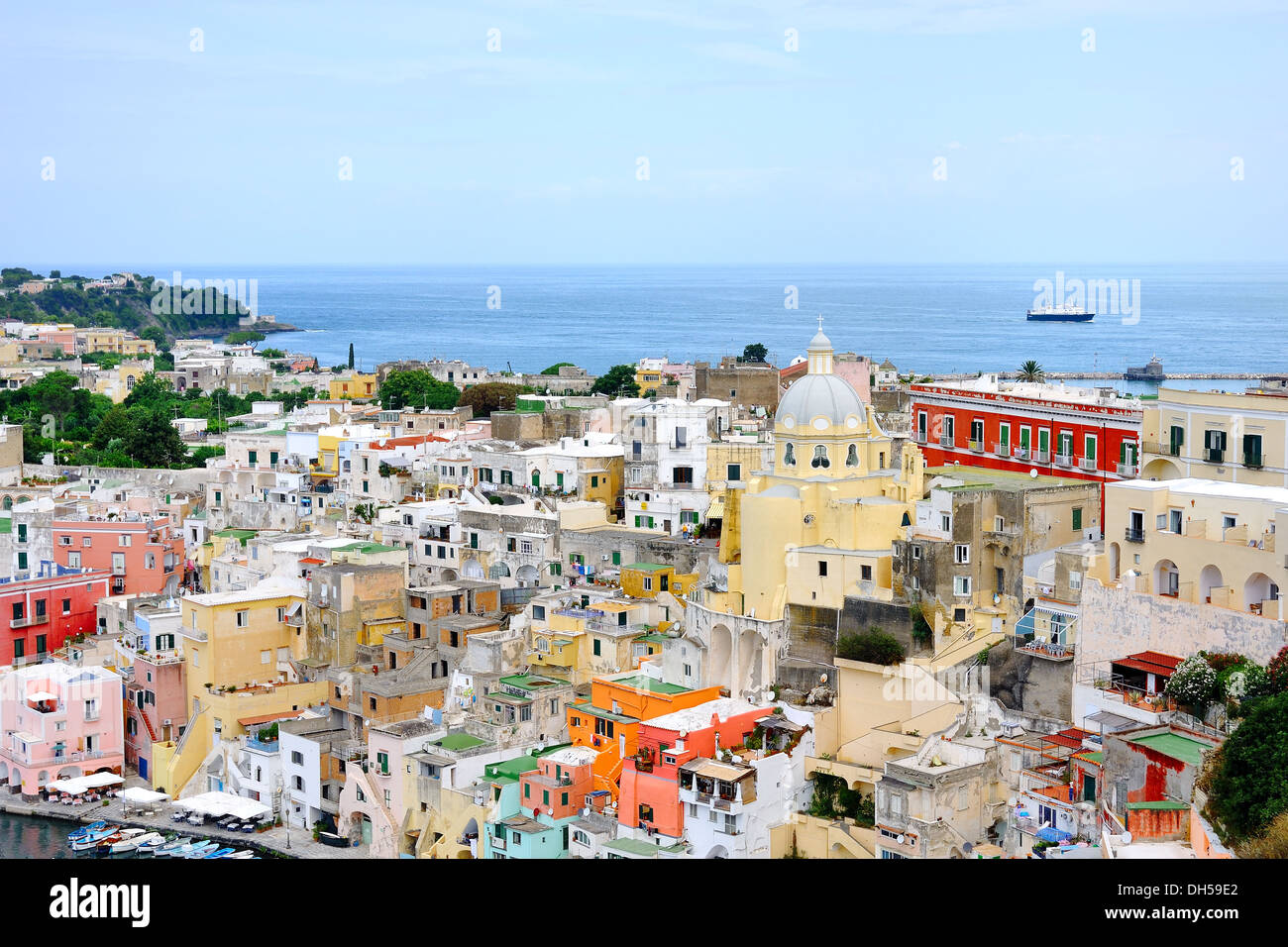 beautiful panoramic view of the buildings of Procida island in the Gulf ...