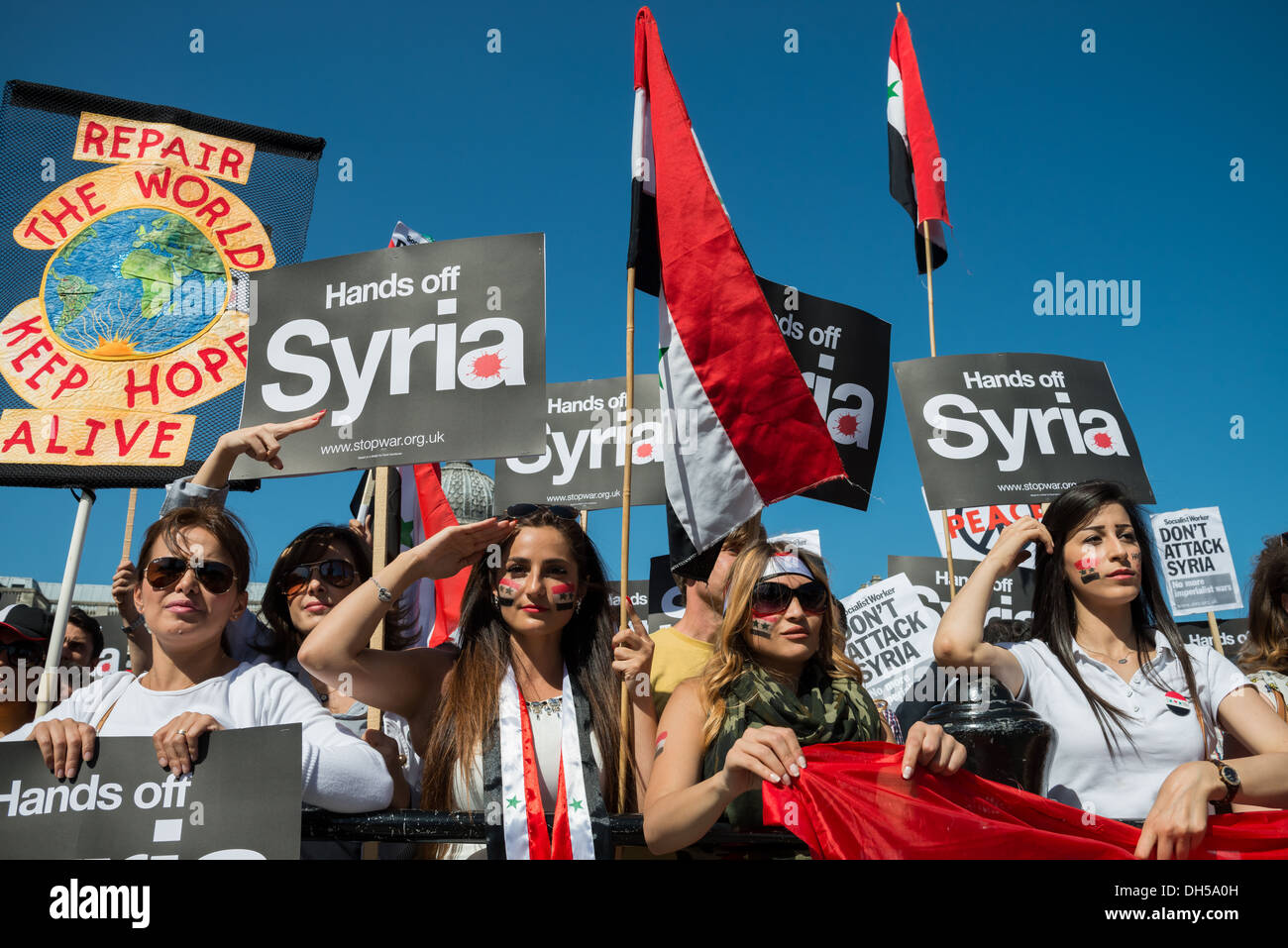 Hands off Syria protest march in London Stock Photo - Alamy
