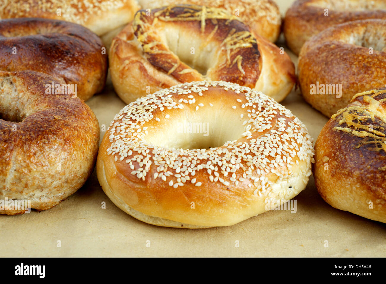 many bagels on the brown paper Stock Photo - Alamy