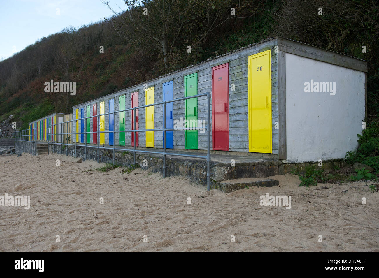 beach huts at st. ives cornwall with colourful doors colored Stock ...