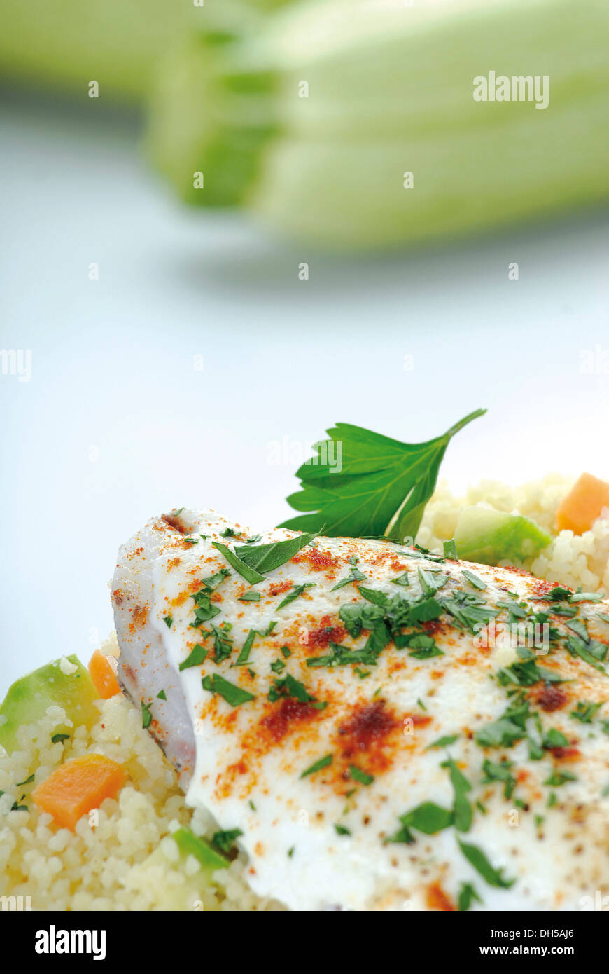 Fish fillets with couscous Stock Photo - Alamy
