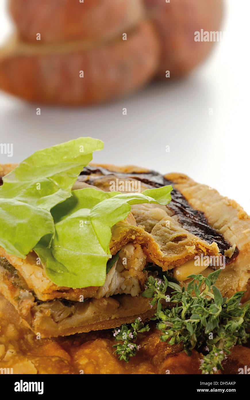 Coca, Spanish pastry, covered with vegetables and dogfish Stock Photo ...