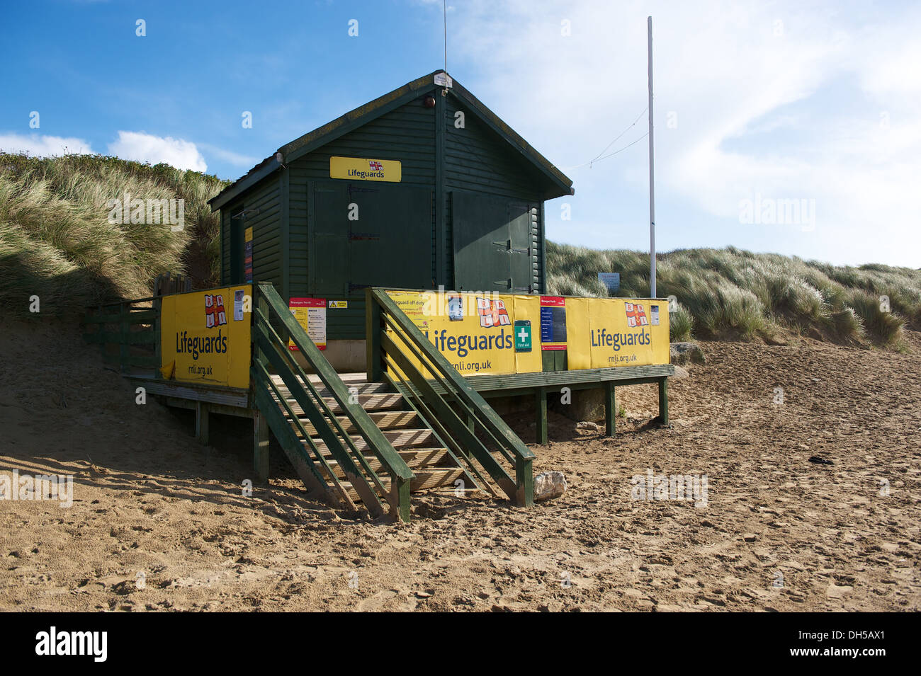 RNLI lifeguards post at Mawgan Porth beach in Cornwall UK Stock Photo ...