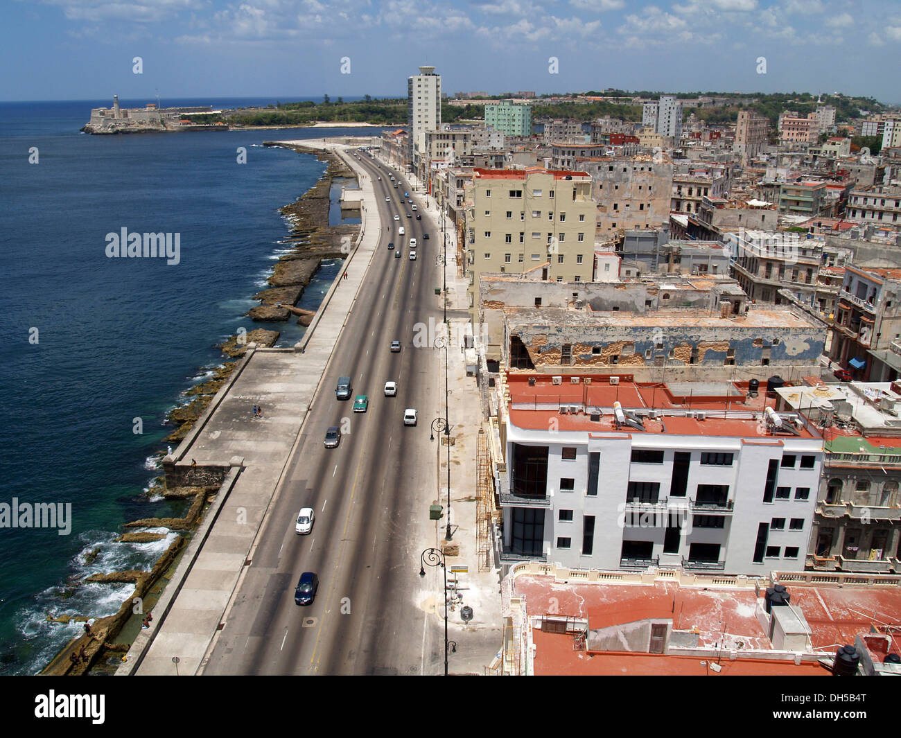 Panoramic view, Malecon corniche, Vedado district, Havana, Cuba ...