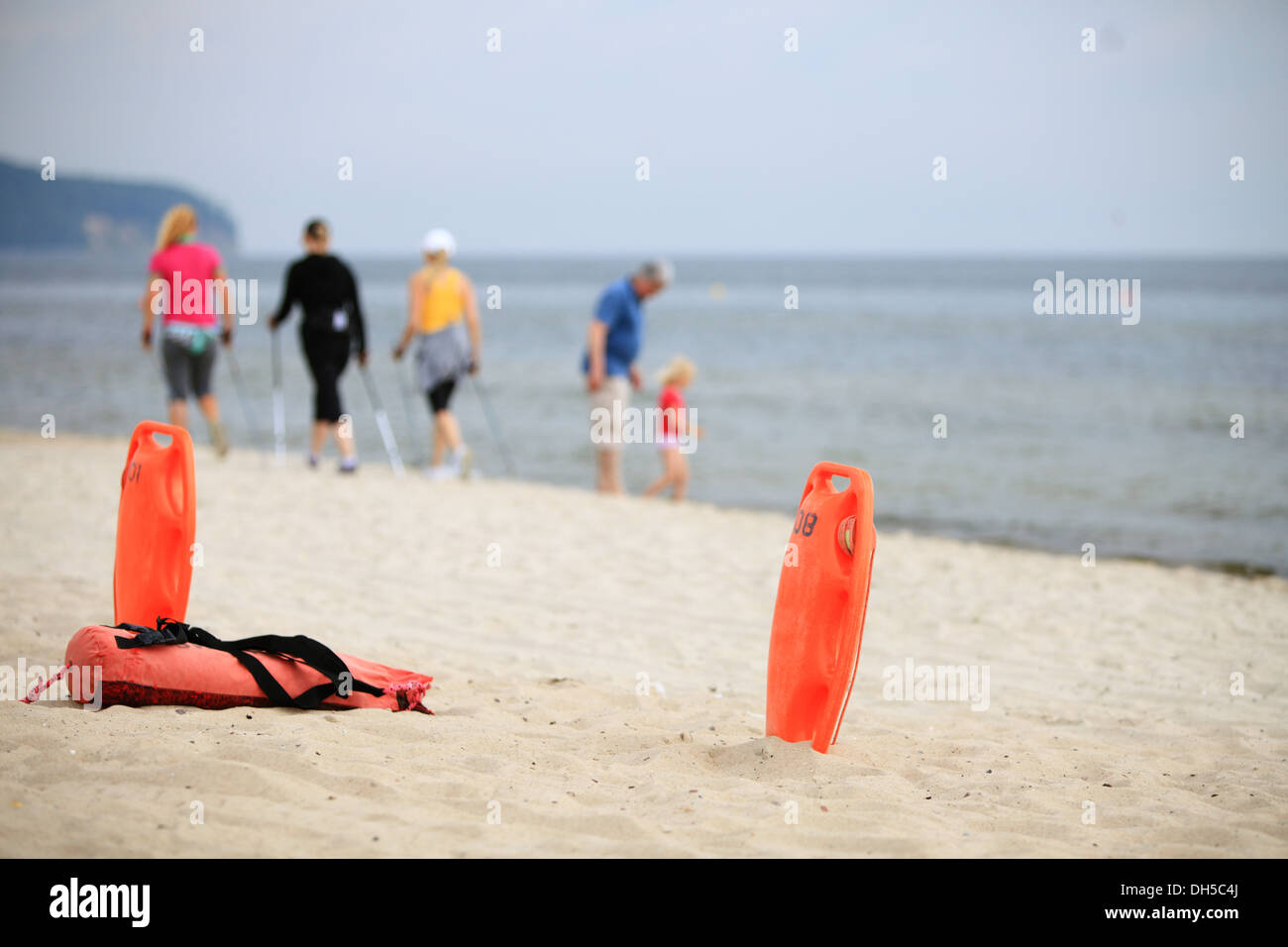 Beach life-saving. Lifeguard rescue equipment orange preserver tool ...