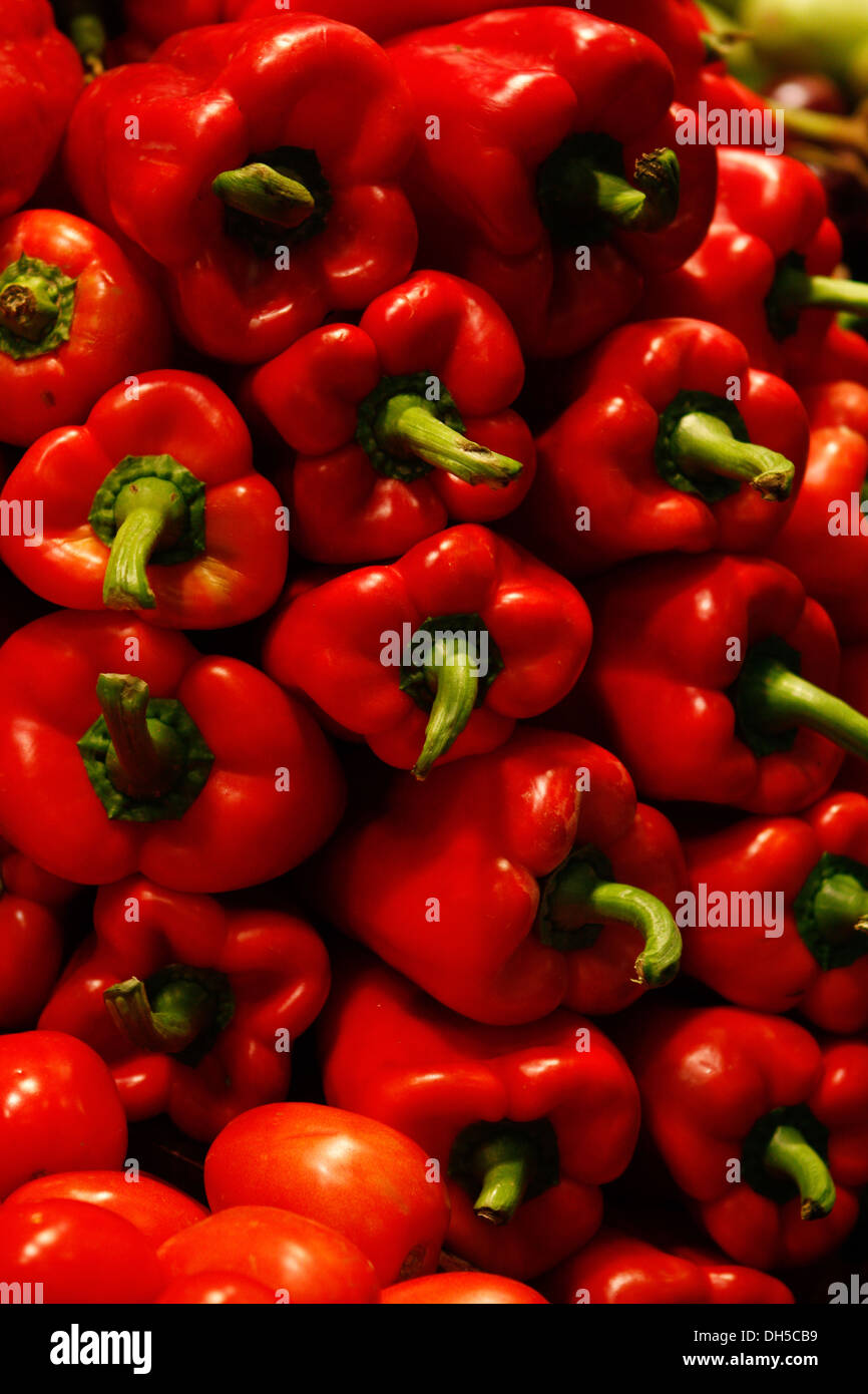 Red peppers seen on a local market in Majorca, Spain Stock Photo - Alamy